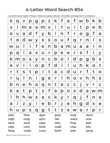 Four Letter Words Puzzle 4 Learn With Puzzles