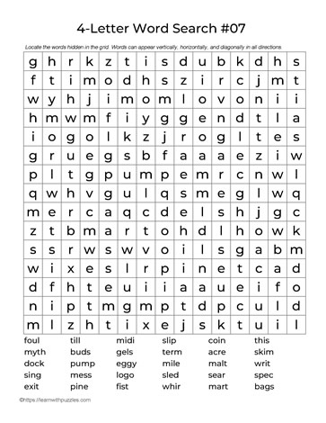 Four Letter Words Puzzle 7 Learn With Puzzles
