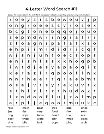 Four Letter Words Puzzle 11 Learn With Puzzles