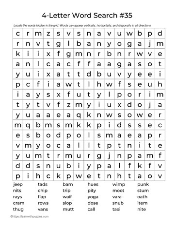 Four Letter Words Puzzle 35 Learn With Puzzles