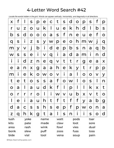 Four Letter Words Puzzle 42 Learn With Puzzles