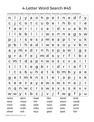 Four Letter Words Puzzle 43 Learn With Puzzles