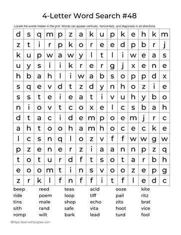 Four Letter Words Puzzle 48 Learn With Puzzles