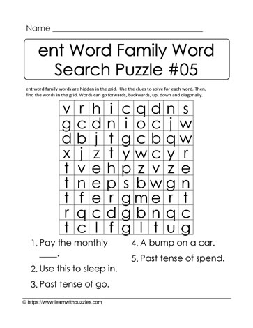 ent Word Family Activity Learn With Puzzles