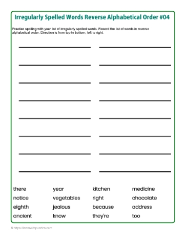 Reverse Alphabetical Order 04 Learn With Puzzles