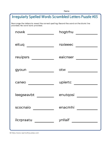 Scrambled Letters 05 Learn With Puzzles
