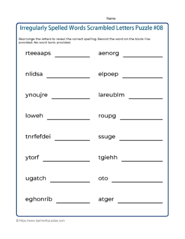 Scrambled Letters 08 Learn With Puzzles