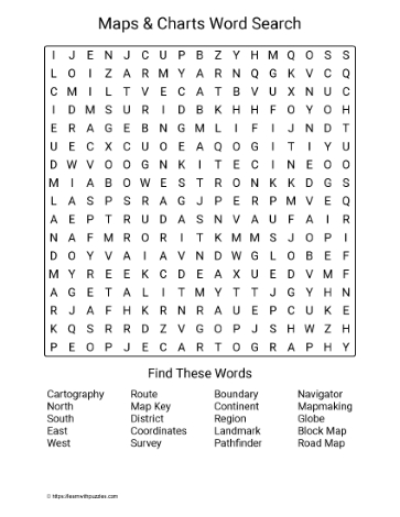 Large Print Maps & Charts Word Search Learn With Puzzles