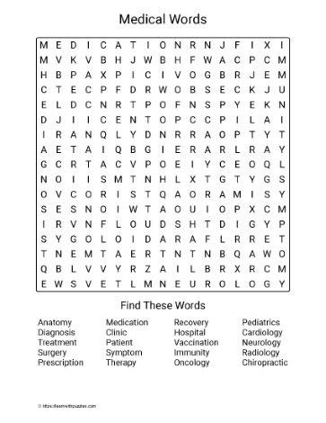 Large Print Medical Words Wordsearch Learn With Puzzles
