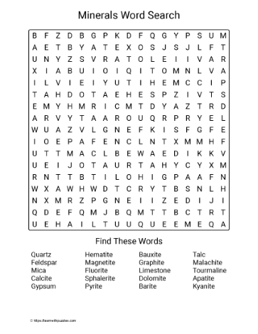 Large Print Minerals Word Search Learn With Puzzles