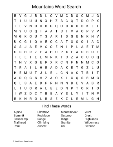 Large Print Mountains Word Search Learn With Puzzles