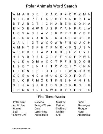 Large Print Polar Animals Word Search Learn With Puzzles