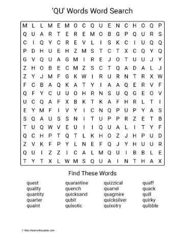 Large Print 'QU' Words Wordsearch Learn With Puzzles