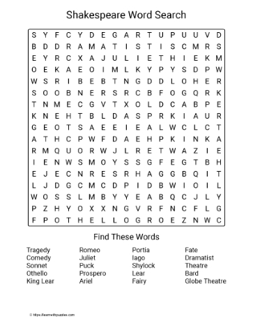 Large Print Shakespeare Word Search Learn With Puzzles