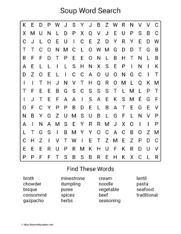 Large Print Soup Word Search Learn With Puzzles