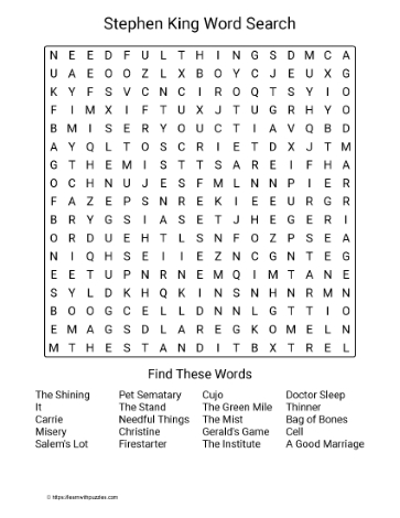 Large Print 'Stephen King' Word Search Learn With Puzzles