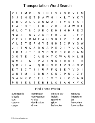 Large Print Transportation Word Search Learn With Puzzles