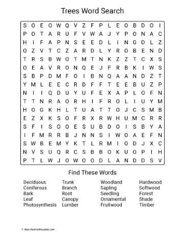 Large Print Trees Word Search Learn With Puzzles