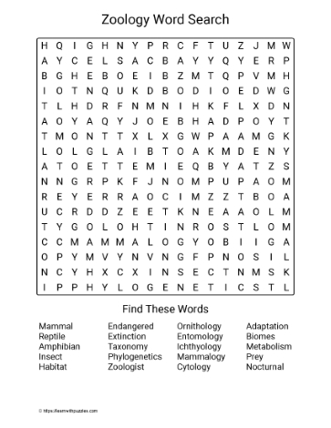 Large Print Zoology Word Search Learn With Puzzles