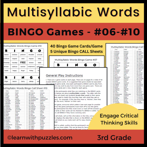 Multisyllabic Words Games #06-#10 Learn With Puzzles