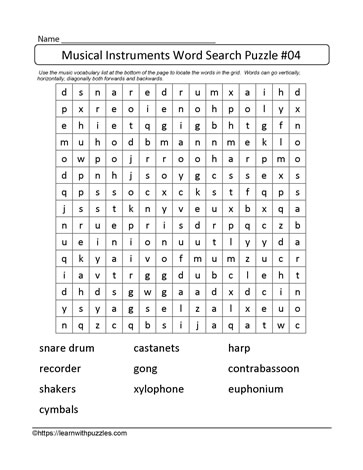 Musical Word Search Puzzle Learn With Puzzles