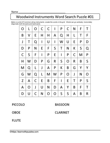 Woodwind Instruments Learn With Puzzles